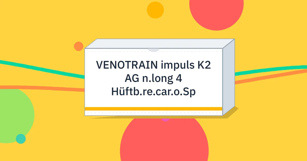 Symbolbild: Packung mit der Aufschrift VENOTRAIN impuls K2 AG n.long 4 Hüftb.re.car.o.Sp (PZN 08422516) – Verfügbarkeit und Bezug in Apotheken in Frankfurt am Main