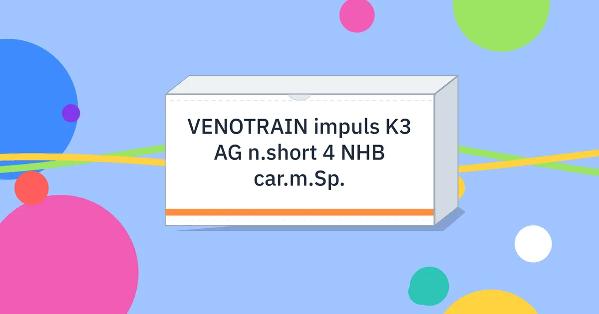 Symbolbild: Packung mit der Aufschrift VENOTRAIN impuls K3 AG n.short 4 NHB car.m.Sp. (PZN 00521199) – Verfügbarkeit und Bezug in Apotheken in Frankfurt am Main