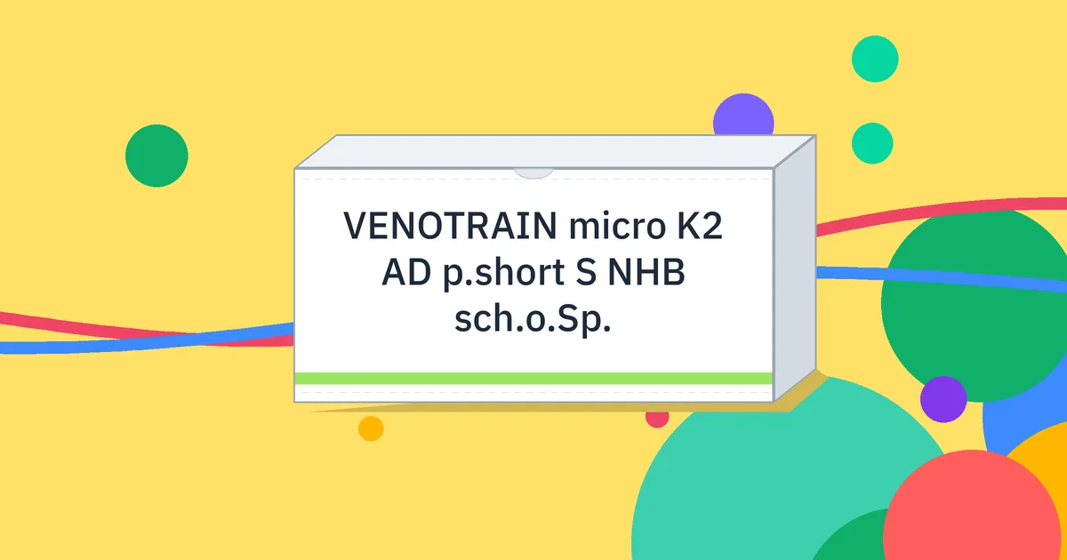 Symbolbild: Packung mit der Aufschrift VENOTRAIN micro K2 AD p.short S NHB sch.o.Sp. (PZN 09388069) – Verfügbarkeit und Bezug in Apotheken in Frankfurt am Main