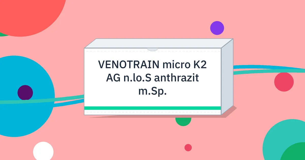 Symbolbild: Packung mit der Aufschrift VENOTRAIN micro K2 AG n.lo.S anthrazit m.Sp. (PZN 11061660) – Verfügbarkeit und Bezug in Apotheken in Frankfurt am Main