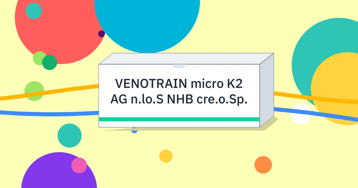 Symbolbild: Packung mit der Aufschrift VENOTRAIN micro K2 AG n.lo.S NHB cre.o.Sp. (PZN 02357901) – Verfügbarkeit und Bezug in Apotheken in Frankfurt am Main