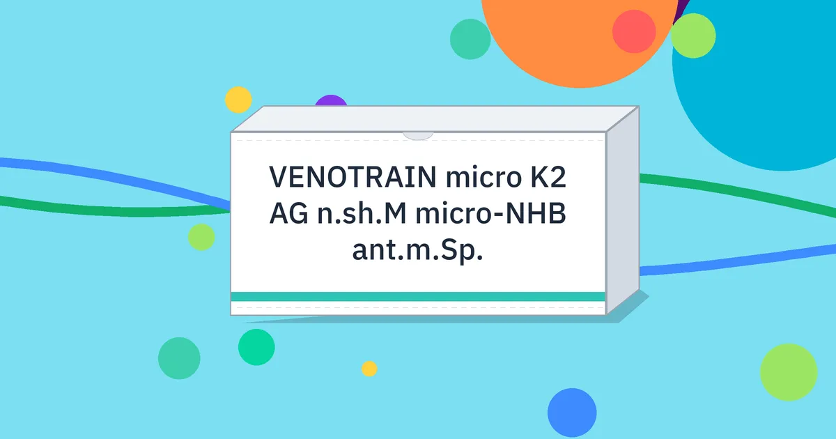 Symbolbild: Packung mit der Aufschrift VENOTRAIN micro K2 AG n.sh.M micro-NHB ant.m.Sp. (PZN 16067213) – Verfügbarkeit und Bezug in Apotheken in Frankfurt am Main