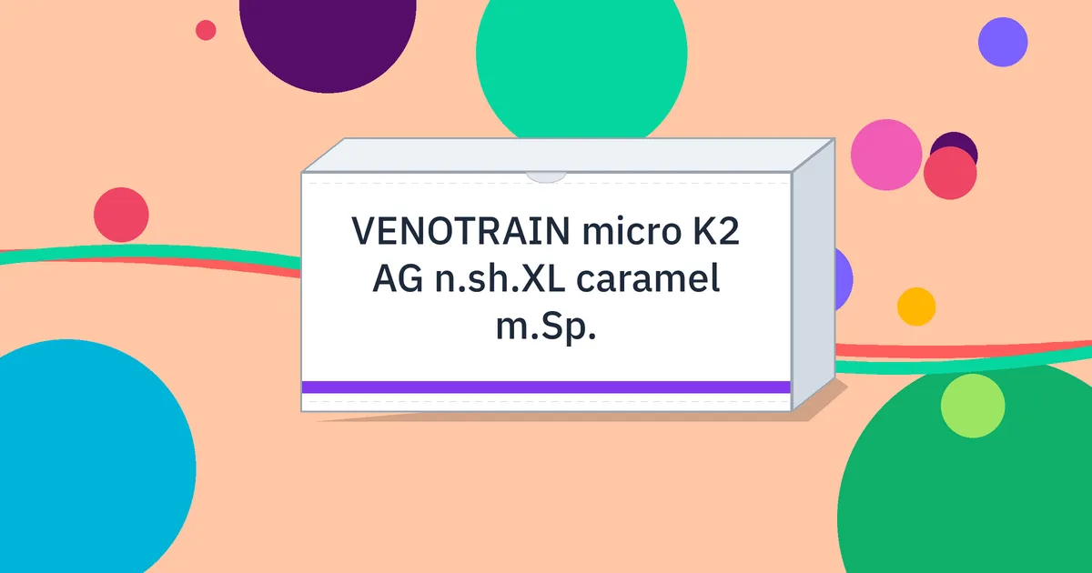 Symbolbild: Packung mit der Aufschrift VENOTRAIN micro K2 AG n.sh.XL caramel m.Sp. (PZN 00810963) – Verfügbarkeit und Bezug in Apotheken in Frankfurt am Main