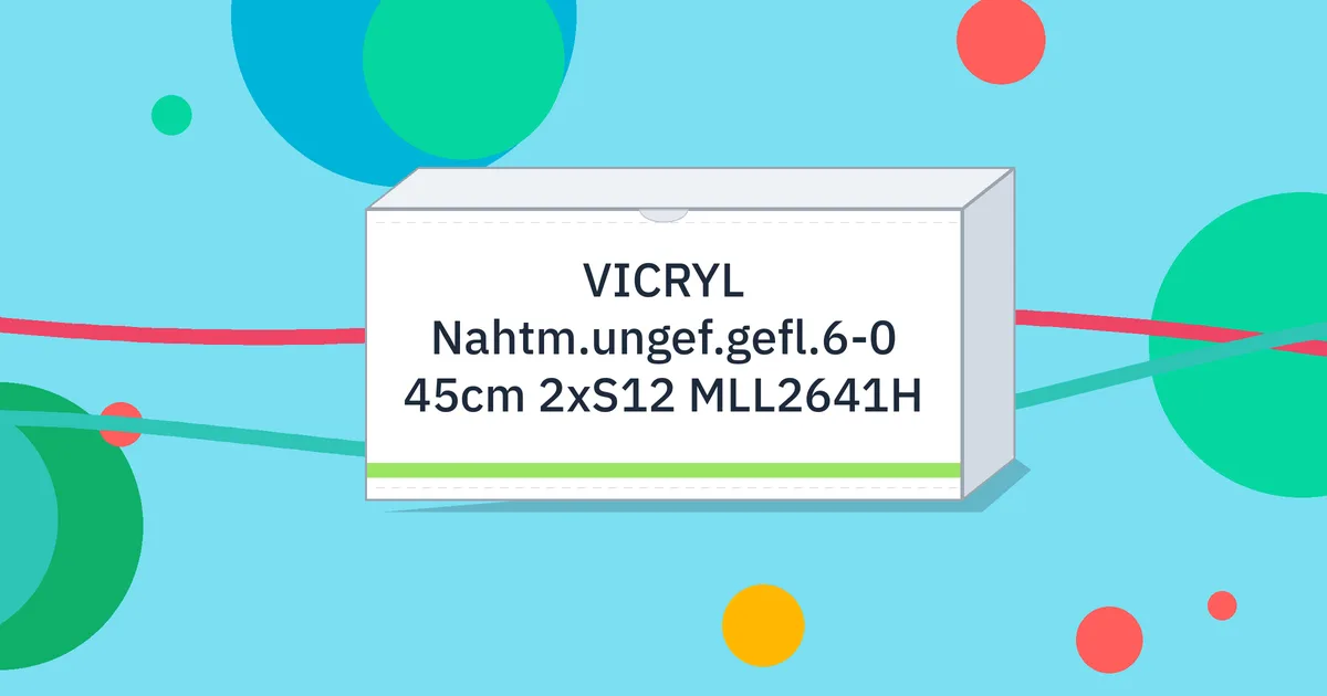 Symbolbild: Packung mit der Aufschrift VICRYL Nahtm.ungef.gefl.6-0 45cm 2xS12 MLL2641H (PZN 16256888) – Verfügbarkeit und Bezug in Apotheken in Frankfurt am Main