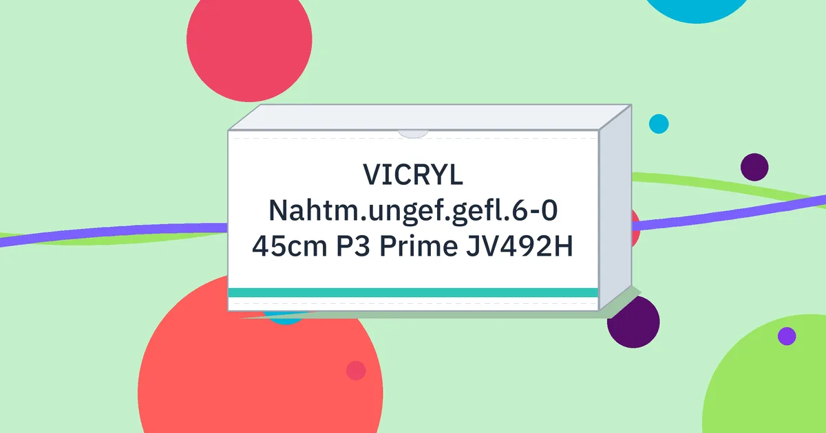 Symbolbild: Packung mit der Aufschrift VICRYL Nahtm.ungef.gefl.6-0 45cm P3 Prime JV492H (PZN 19884243) – Verfügbarkeit und Bezug in Apotheken in Frankfurt am Main