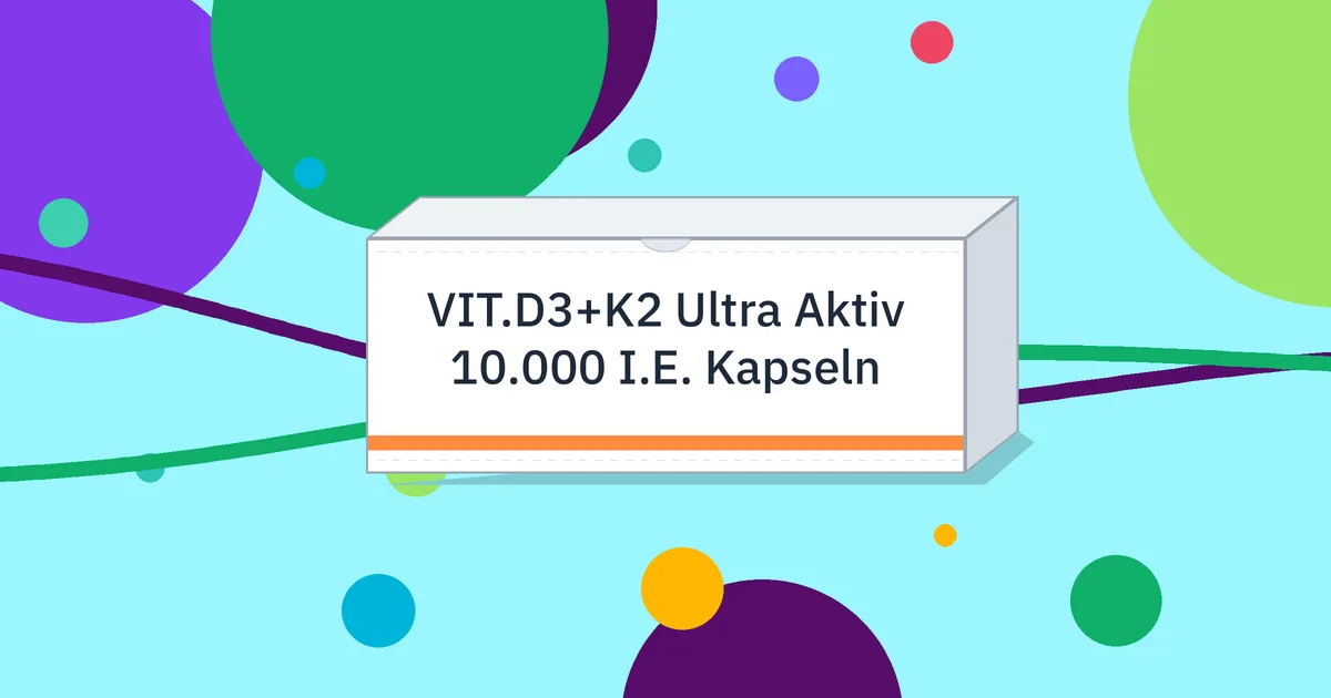Symbolbild: Packung mit der Aufschrift VIT.D3+K2 Ultra Aktiv 10.000 I.E. Kapseln (PZN 13418681) – Verfügbarkeit und Bezug in Apotheken in Frankfurt am Main