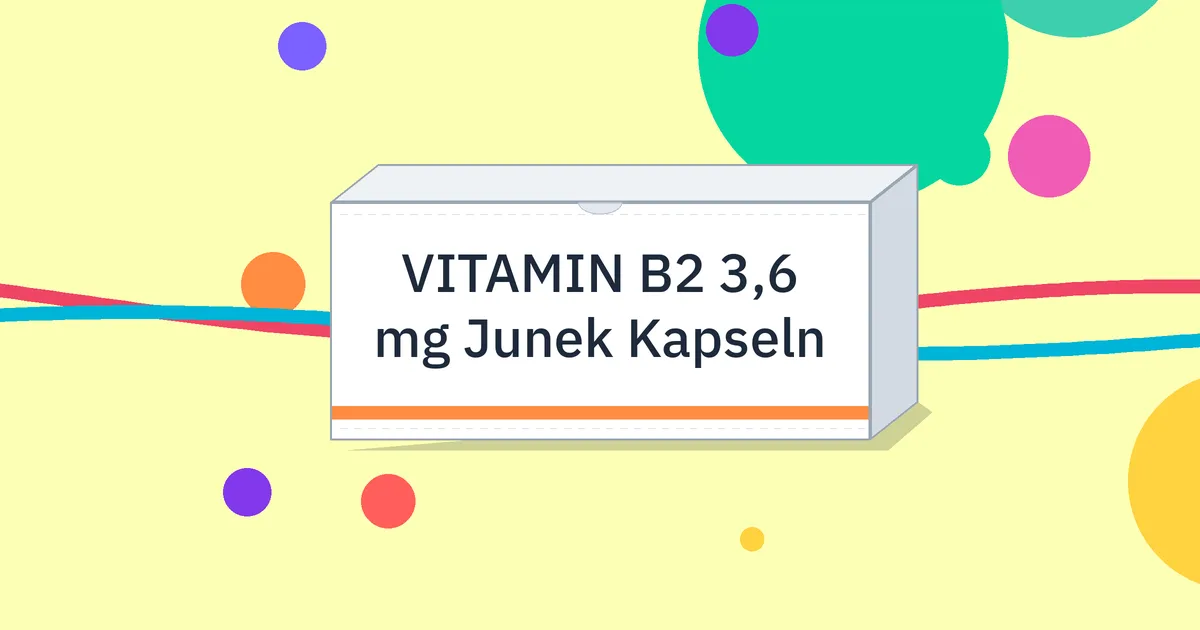 Symbolbild: Packung mit der Aufschrift VITAMIN B2 3,6 mg Junek Kapseln (PZN 04367619) – Verfügbarkeit und Bezug in Apotheken in Frankfurt am Main