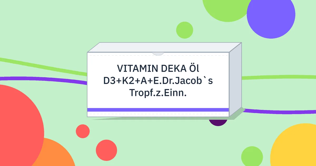 Symbolbild: Packung mit der Aufschrift VITAMIN DEKA Öl D3+K2+A+E.Dr.Jacob`s Tropf.z.Einn. (PZN 14366124) – Verfügbarkeit und Bezug in Apotheken in Frankfurt am Main