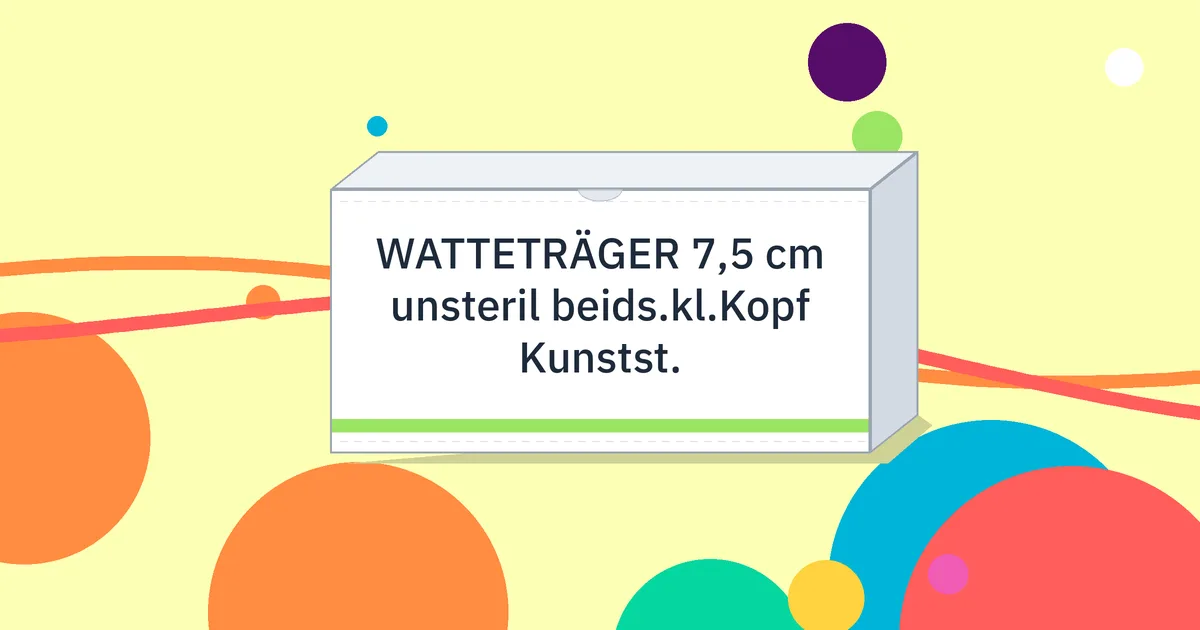 Symbolbild: Packung mit der Aufschrift WATTETRÄGER 7,5 cm unsteril beids.kl.Kopf Kunstst. (PZN 11857620) – Verfügbarkeit und Bezug in Apotheken in Frankfurt am Main