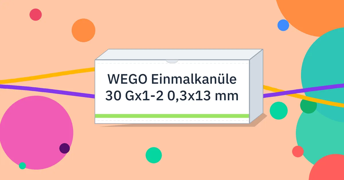 Symbolbild: Packung mit der Aufschrift WEGO Einmalkanüle 30 Gx1-2 0,3x13 mm (PZN 18859852) – Verfügbarkeit und Bezug in Apotheken in Frankfurt am Main