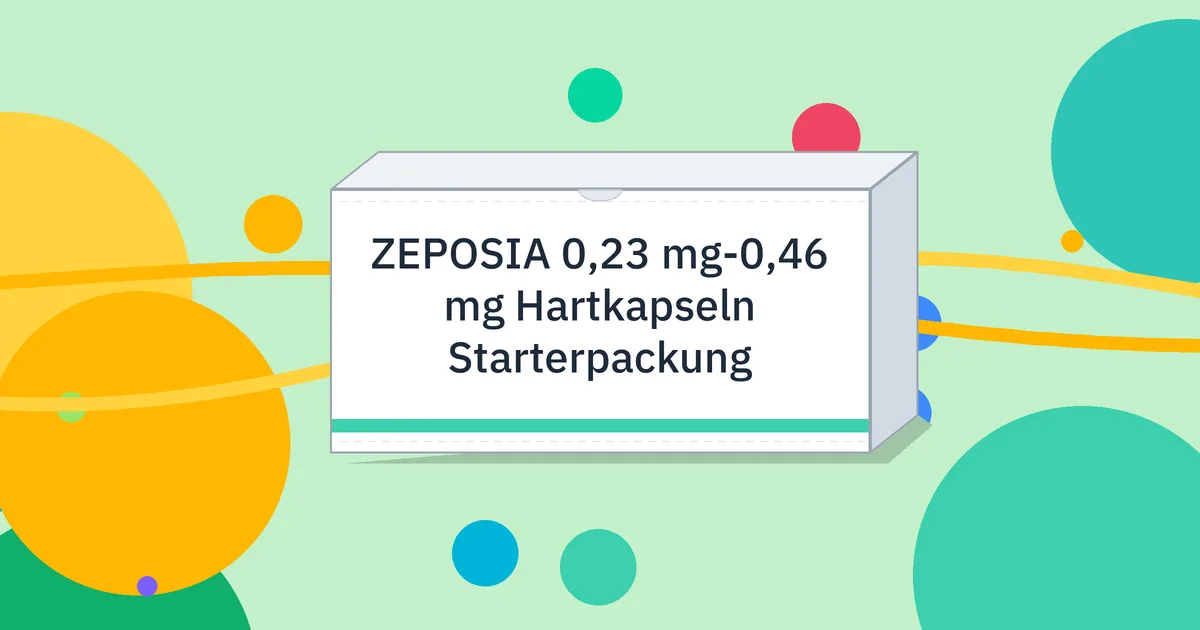 Symbolbild: Packung mit der Aufschrift ZEPOSIA 0,23 mg-0,46 mg Hartkapseln Starterpackung (PZN 17859531) – Verfügbarkeit und Bezug in Apotheken in Frankfurt am Main