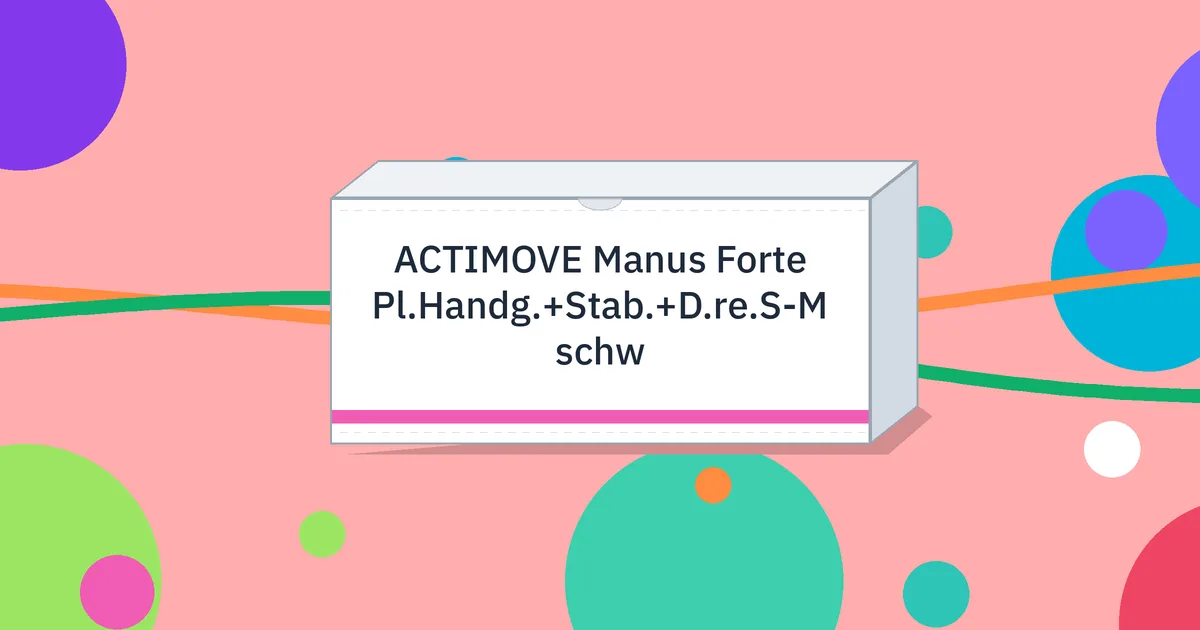 Symbolbild: Packung mit der Aufschrift ACTIMOVE Manus Forte Pl.Handg.+Stab.+D.re.S-M schw (PZN 17947347) – Verfügbarkeit und Bezug in Apotheken in Frankfurt am Main