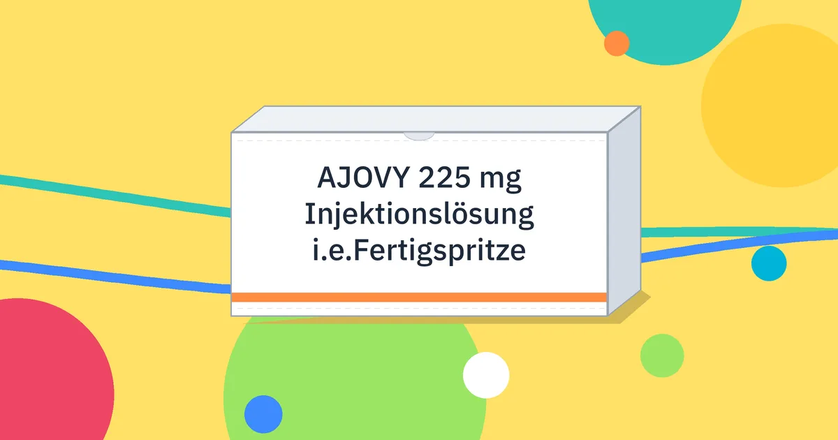 Symbolbild: Packung mit der Aufschrift AJOVY 225 mg Injektionslösung i.e.Fertigspritze (PZN 19947707) – Verfügbarkeit und Bezug in Apotheken in Frankfurt am Main