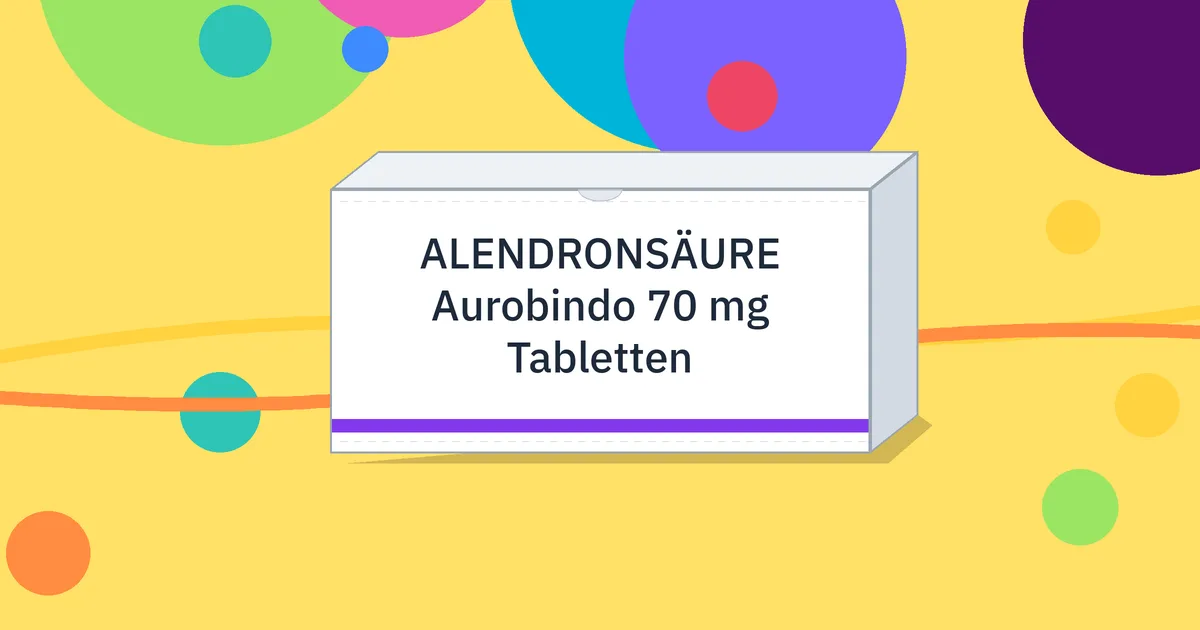 Symbolbild: Packung mit der Aufschrift ALENDRONSÄURE Aurobindo 70 mg Tabletten (PZN 18122330) – Verfügbarkeit und Bezug in Apotheken in Frankfurt am Main