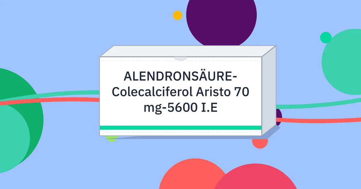 Symbolbild: Packung mit der Aufschrift ALENDRONSÄURE-Colecalciferol Aristo 70 mg-5600 I.E (PZN 13716616) – Verfügbarkeit und Bezug in Apotheken in Frankfurt am Main
