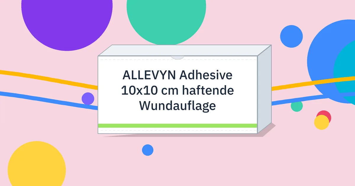 Symbolbild: Packung mit der Aufschrift ALLEVYN Adhesive 10x10 cm haftende Wundauflage (PZN 14260986) – Verfügbarkeit und Bezug in Apotheken in Frankfurt am Main