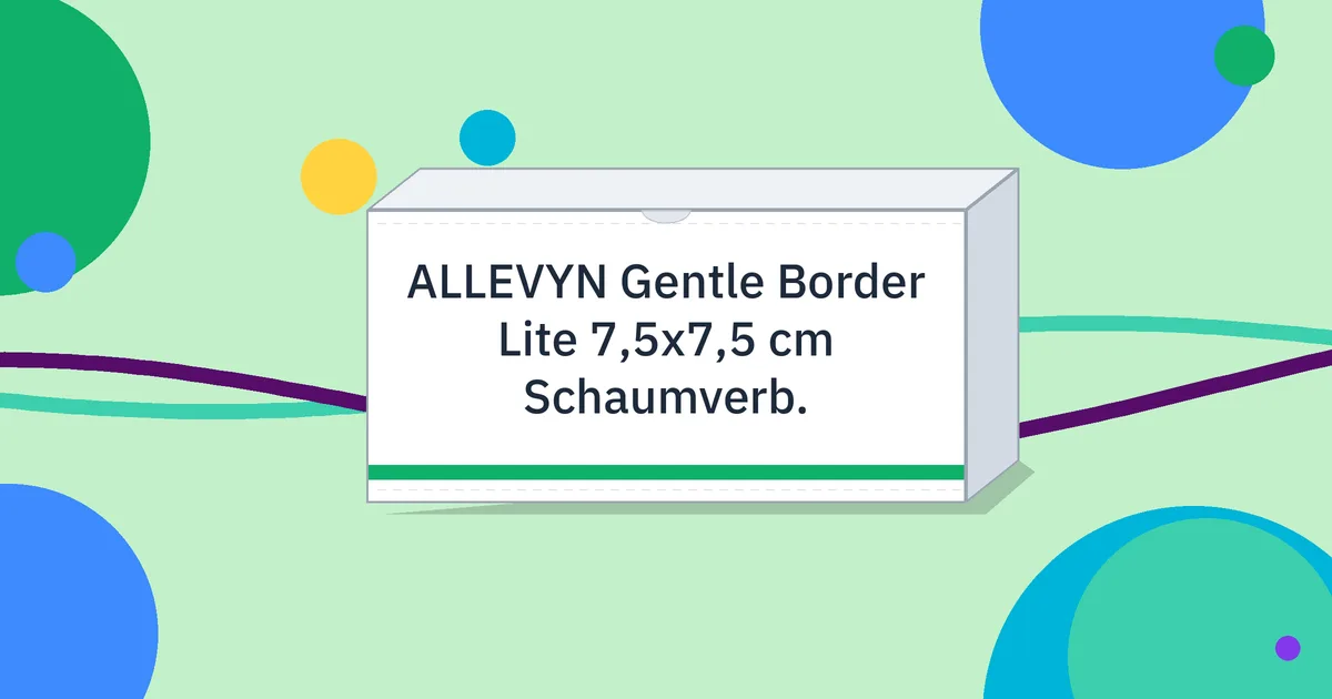 Symbolbild: Packung mit der Aufschrift ALLEVYN Gentle Border Lite 7,5x7,5 cm Schaumverb. (PZN 15419029) – Verfügbarkeit und Bezug in Apotheken in Frankfurt am Main