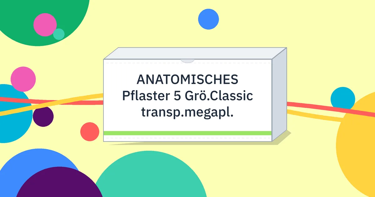 Symbolbild: Packung mit der Aufschrift ANATOMISCHES Pflaster 5 Grö.Classic transp.megapl. (PZN 16500213) – Verfügbarkeit und Bezug in Apotheken in Frankfurt am Main