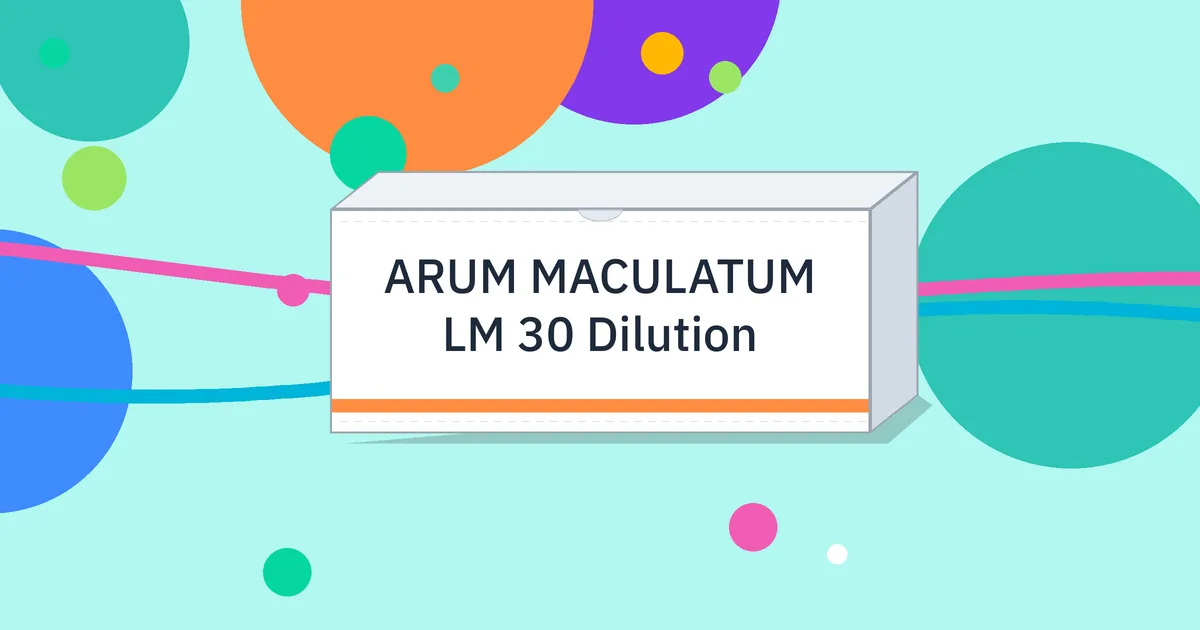 Symbolbild: Packung mit der Aufschrift ARUM MACULATUM LM 30 Dilution (PZN 13396726) – Verfügbarkeit und Bezug in Apotheken in Frankfurt am Main