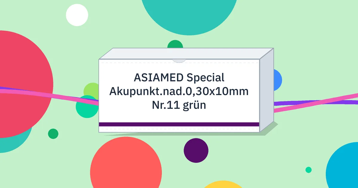 Symbolbild: Packung mit der Aufschrift ASIAMED Special Akupunkt.nad.0,30x10mm Nr.11 grün (PZN 18321816) – Verfügbarkeit und Bezug in Apotheken in Frankfurt am Main