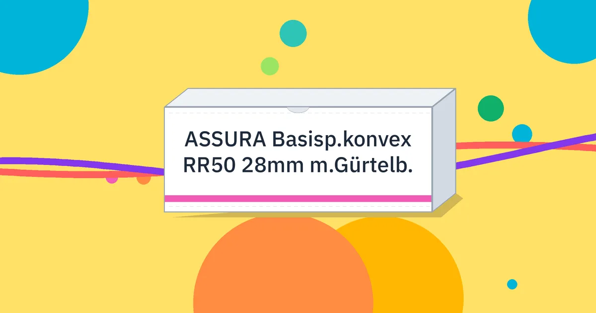 Symbolbild: Packung mit der Aufschrift ASSURA Basisp.konvex RR50 28mm m.Gürtelb. (PZN 06972075) – Verfügbarkeit und Bezug in Apotheken in Frankfurt am Main
