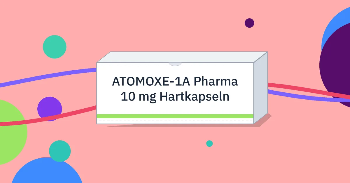 Symbolbild: Packung mit der Aufschrift ATOMOXE-1A Pharma 10 mg Hartkapseln (PZN 14352228) – Verfügbarkeit und Bezug in Apotheken in Frankfurt am Main