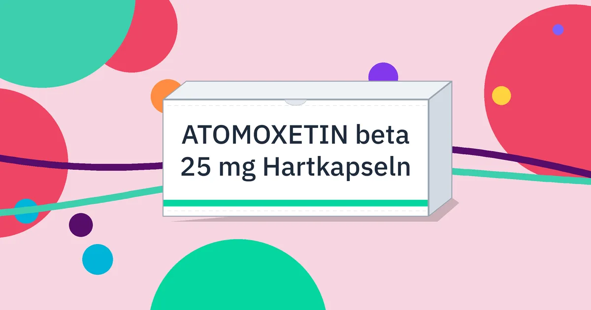 Symbolbild: Packung mit der Aufschrift ATOMOXETIN beta 25 mg Hartkapseln (PZN 14244102) – Verfügbarkeit und Bezug in Apotheken in Frankfurt am Main