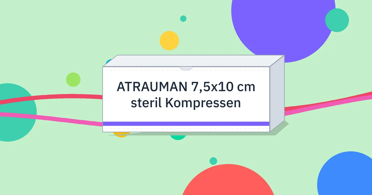 Symbolbild: Packung mit der Aufschrift ATRAUMAN 7,5x10 cm steril Kompressen (PZN 09083370) – Verfügbarkeit und Bezug in Apotheken in Frankfurt am Main