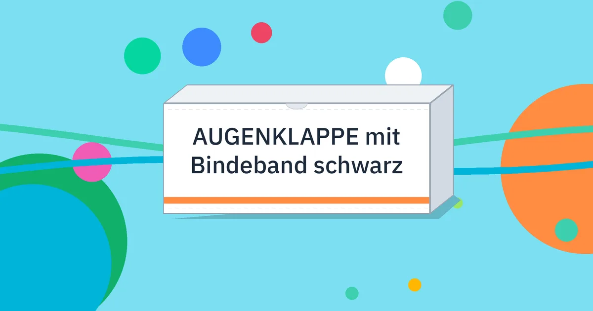 Symbolbild: Packung mit der Aufschrift AUGENKLAPPE mit Bindeband schwarz (PZN 00759305) – Verfügbarkeit und Bezug in Apotheken in Frankfurt am Main