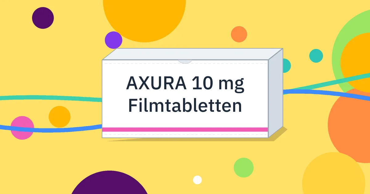 Symbolbild: Packung mit der Aufschrift AXURA 10 mg Filmtabletten (PZN 06581558) – Verfügbarkeit und Bezug in Apotheken in Frankfurt am Main