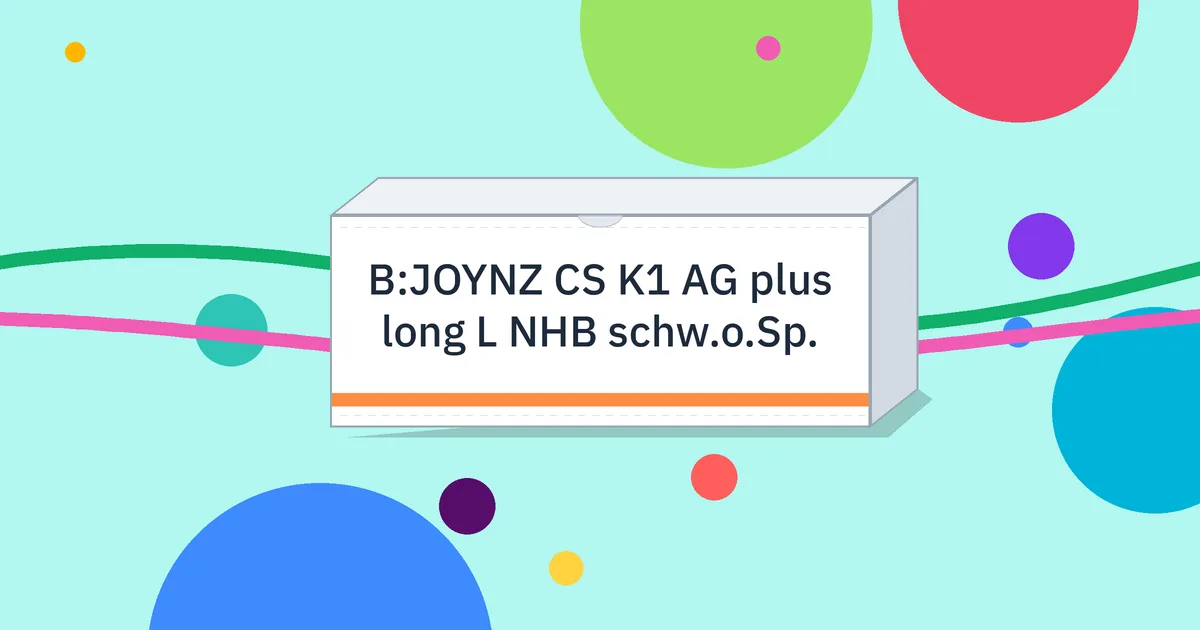 Symbolbild: Packung mit der Aufschrift B:JOYNZ CS K1 AG plus long L NHB schw.o.Sp. (PZN 20534241) – Verfügbarkeit und Bezug in Apotheken in Frankfurt am Main