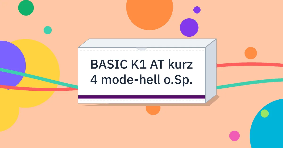 Symbolbild: Packung mit der Aufschrift BASIC K1 AT kurz 4 mode-hell o.Sp. (PZN 20262825) – Verfügbarkeit und Bezug in Apotheken in Frankfurt am Main