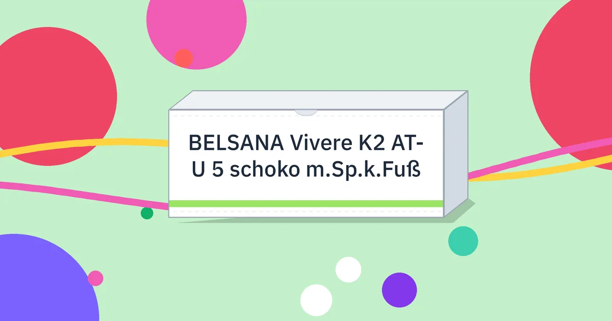 Symbolbild: Packung mit der Aufschrift BELSANA Vivere K2 AT-U 5 schoko m.Sp.k.Fuß (PZN 12187446) – Verfügbarkeit und Bezug in Apotheken in Frankfurt am Main