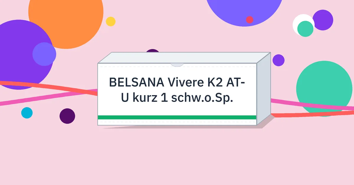 Symbolbild: Packung mit der Aufschrift BELSANA Vivere K2 AT-U kurz 1 schw.o.Sp. (PZN 08535083) – Verfügbarkeit und Bezug in Apotheken in Frankfurt am Main