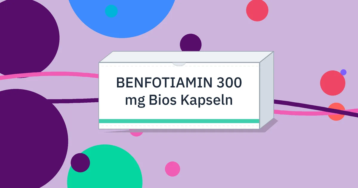 Symbolbild: Packung mit der Aufschrift BENFOTIAMIN 300 mg Bios Kapseln (PZN 16912766) – Verfügbarkeit und Bezug in Apotheken in Frankfurt am Main