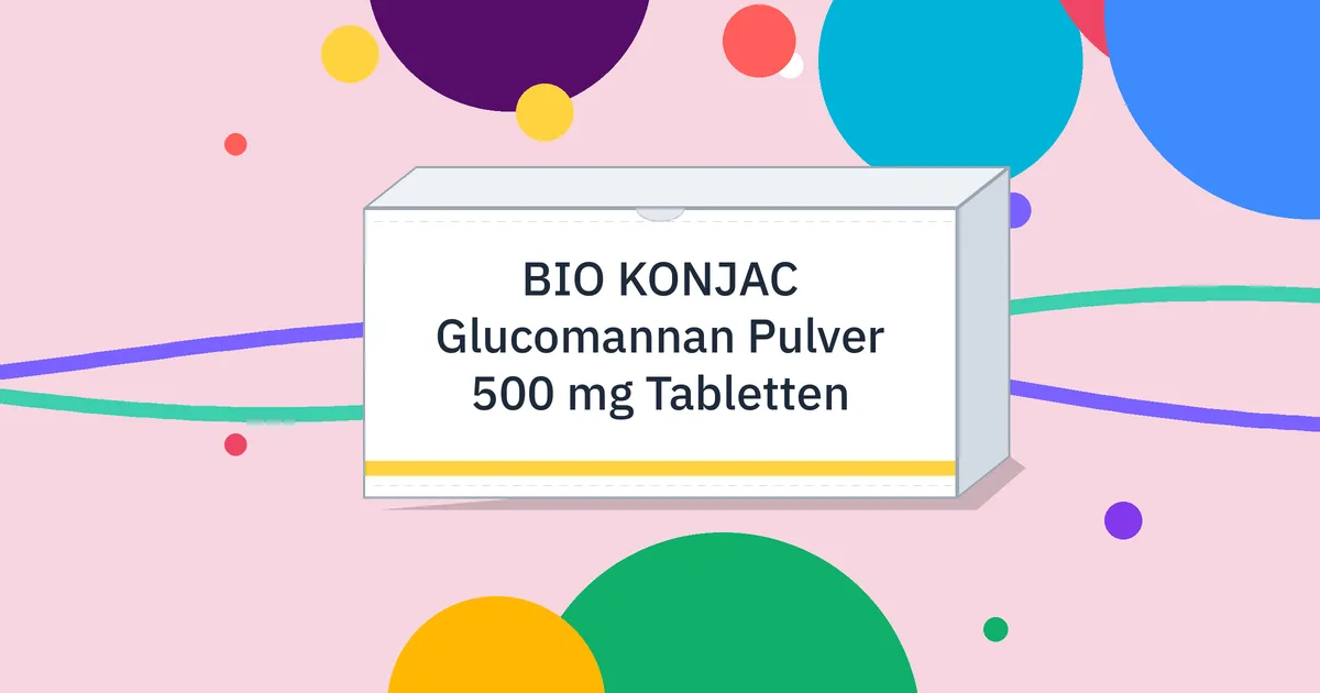 Symbolbild: Packung mit der Aufschrift BIO KONJAC Glucomannan Pulver 500 mg Tabletten (PZN 11109415) – Verfügbarkeit und Bezug in Apotheken in Frankfurt am Main