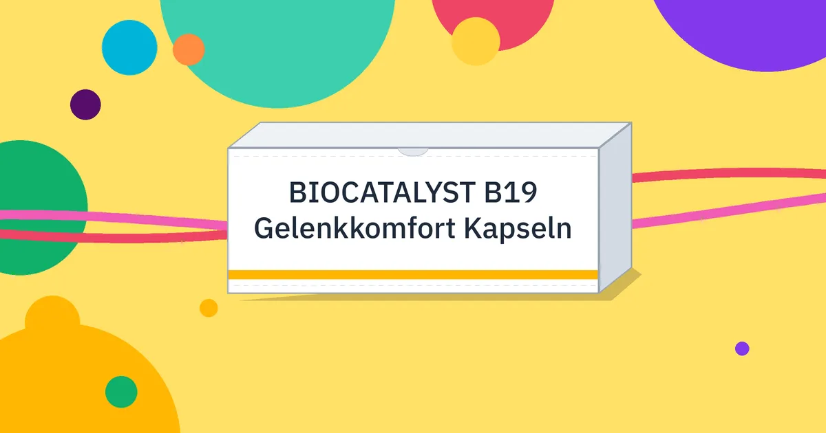 Symbolbild: Packung mit der Aufschrift BIOCATALYST B19 Gelenkkomfort Kapseln (PZN 11674859) – Verfügbarkeit und Bezug in Apotheken in Frankfurt am Main