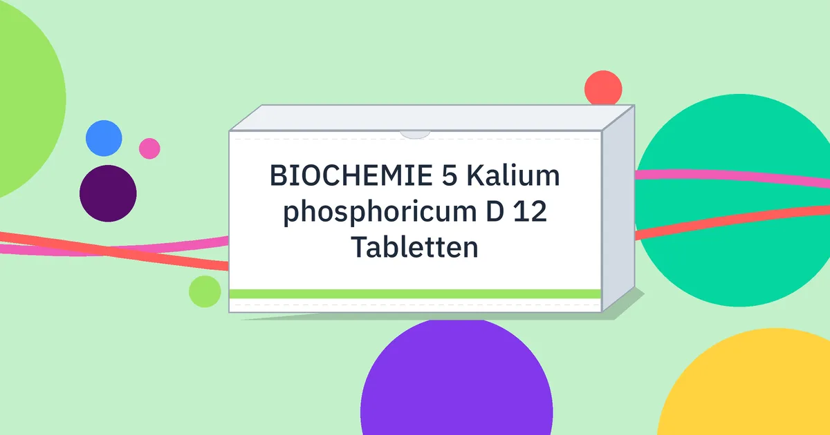 Symbolbild: Packung mit der Aufschrift BIOCHEMIE 5 Kalium phosphoricum D 12 Tabletten (PZN 05955873) – Verfügbarkeit und Bezug in Apotheken in Frankfurt am Main