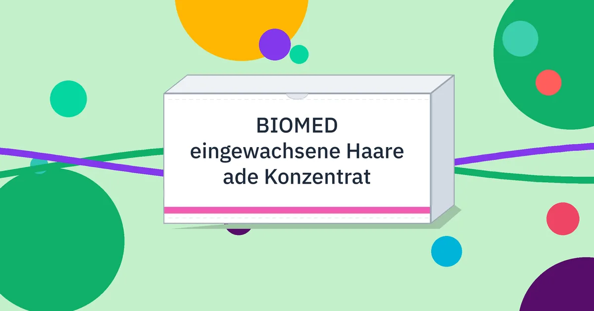 Symbolbild: Packung mit der Aufschrift BIOMED eingewachsene Haare ade Konzentrat (PZN 11554380) – Verfügbarkeit und Bezug in Apotheken in Frankfurt am Main