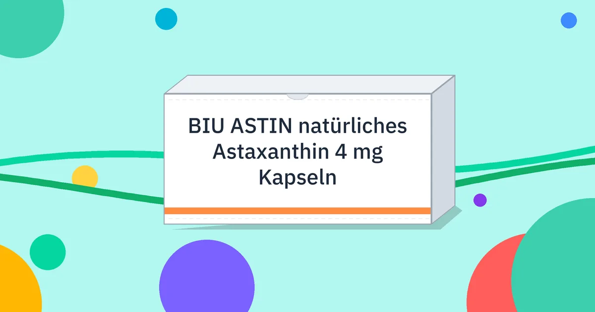 Symbolbild: Packung mit der Aufschrift BIU ASTIN natürliches Astaxanthin 4 mg Kapseln (PZN 11187243) – Verfügbarkeit und Bezug in Apotheken in Frankfurt am Main