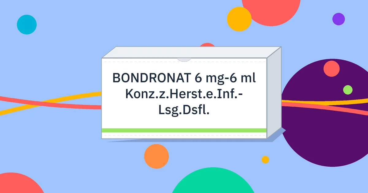 Symbolbild: Packung mit der Aufschrift BONDRONAT 6 mg-6 ml Konz.z.Herst.e.Inf.-Lsg.Dsfl. (PZN 15608776) – Verfügbarkeit und Bezug in Apotheken in Frankfurt am Main