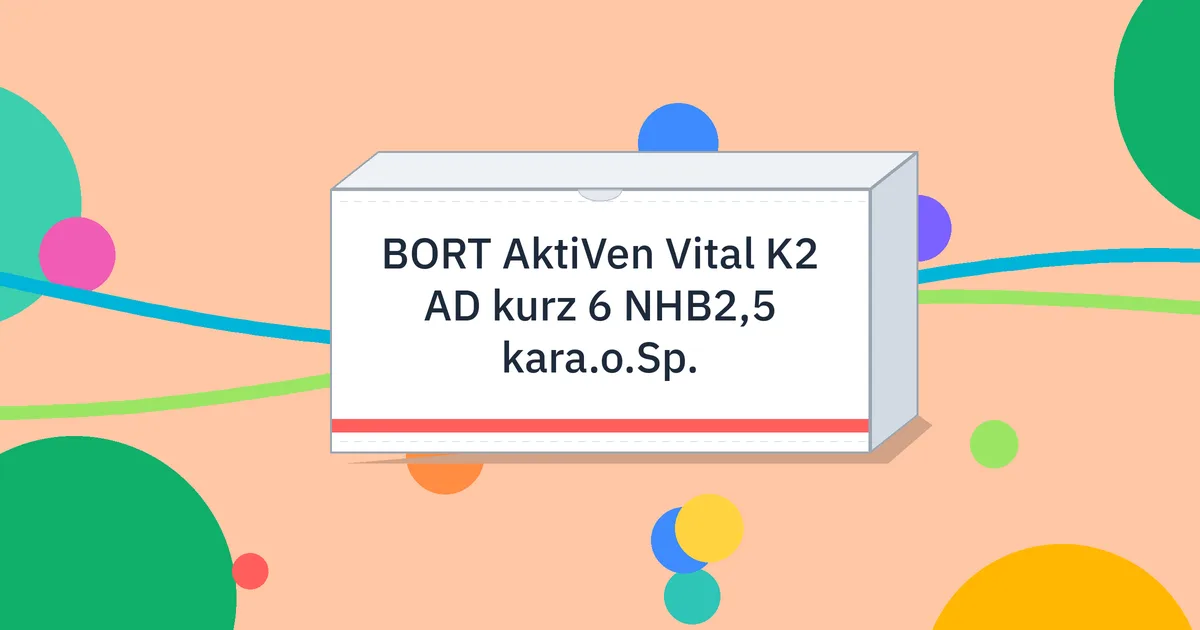 Symbolbild: Packung mit der Aufschrift BORT AktiVen Vital K2 AD kurz 6 NHB2,5 kara.o.Sp. (PZN 17497677) – Verfügbarkeit und Bezug in Apotheken in Frankfurt am Main