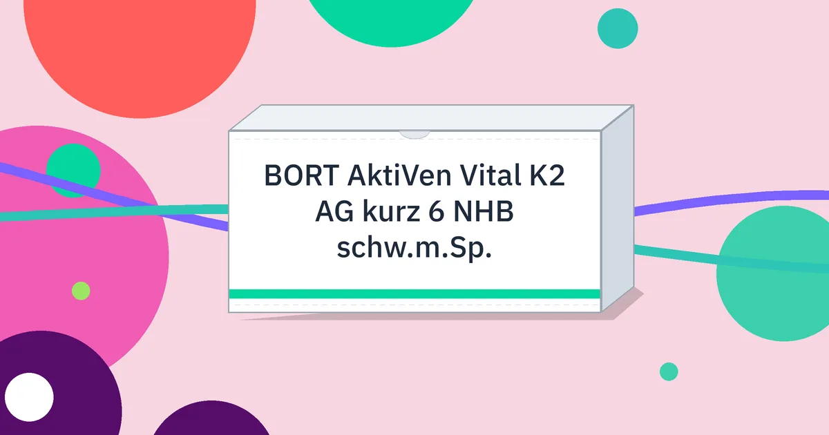 Symbolbild: Packung mit der Aufschrift BORT AktiVen Vital K2 AG kurz 6 NHB schw.m.Sp. (PZN 12385117) – Verfügbarkeit und Bezug in Apotheken in Frankfurt am Main