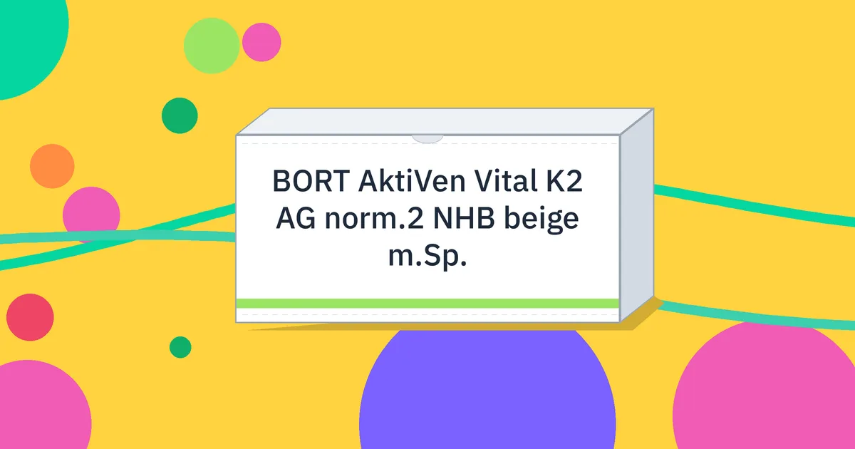 Symbolbild: Packung mit der Aufschrift BORT AktiVen Vital K2 AG norm.2 NHB beige m.Sp. (PZN 13731745) – Verfügbarkeit und Bezug in Apotheken in Frankfurt am Main
