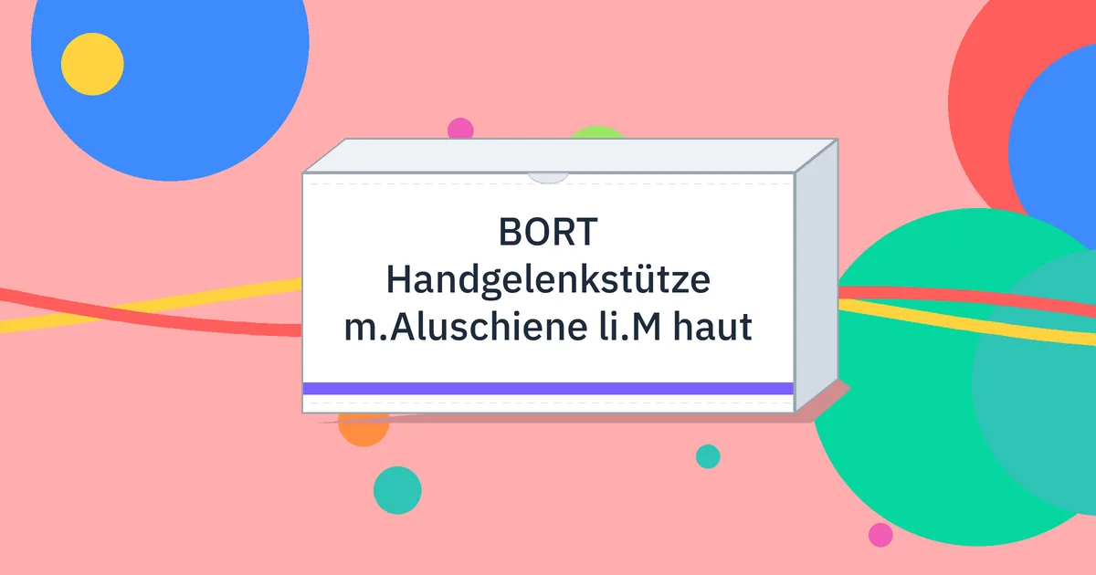 Symbolbild: Packung mit der Aufschrift BORT Handgelenkstütze m.Aluschiene li.M haut (PZN 02688058) – Verfügbarkeit und Bezug in Apotheken in Frankfurt am Main