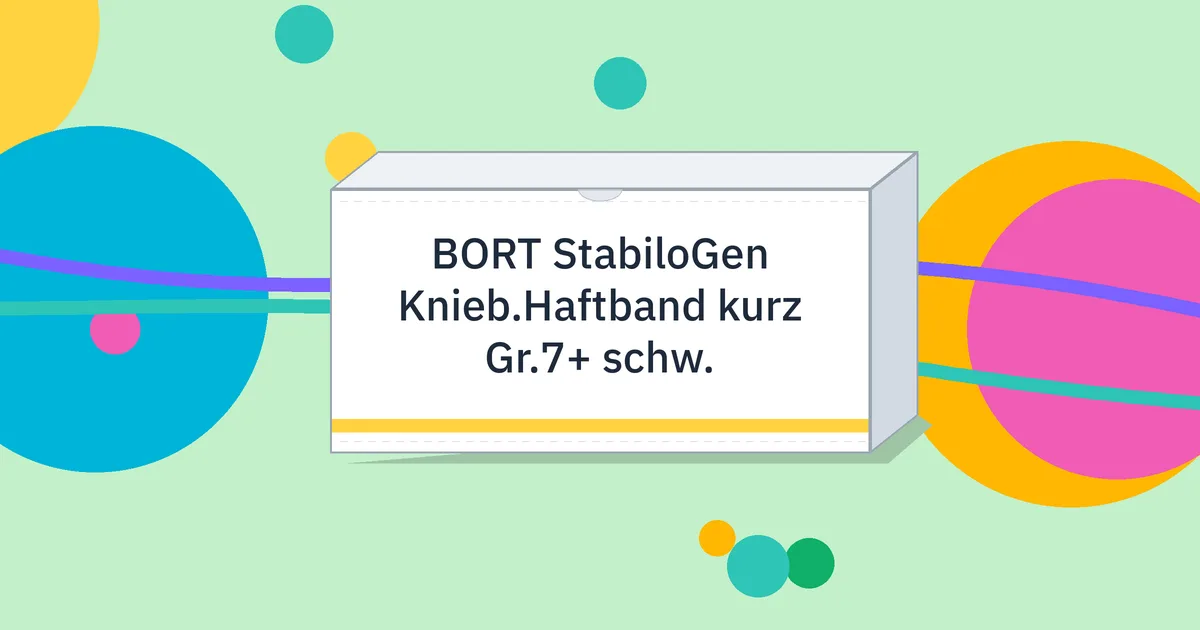 Symbolbild: Packung mit der Aufschrift BORT StabiloGen Knieb.Haftband kurz Gr.7+ schw. (PZN 19634894) – Verfügbarkeit und Bezug in Apotheken in Frankfurt am Main