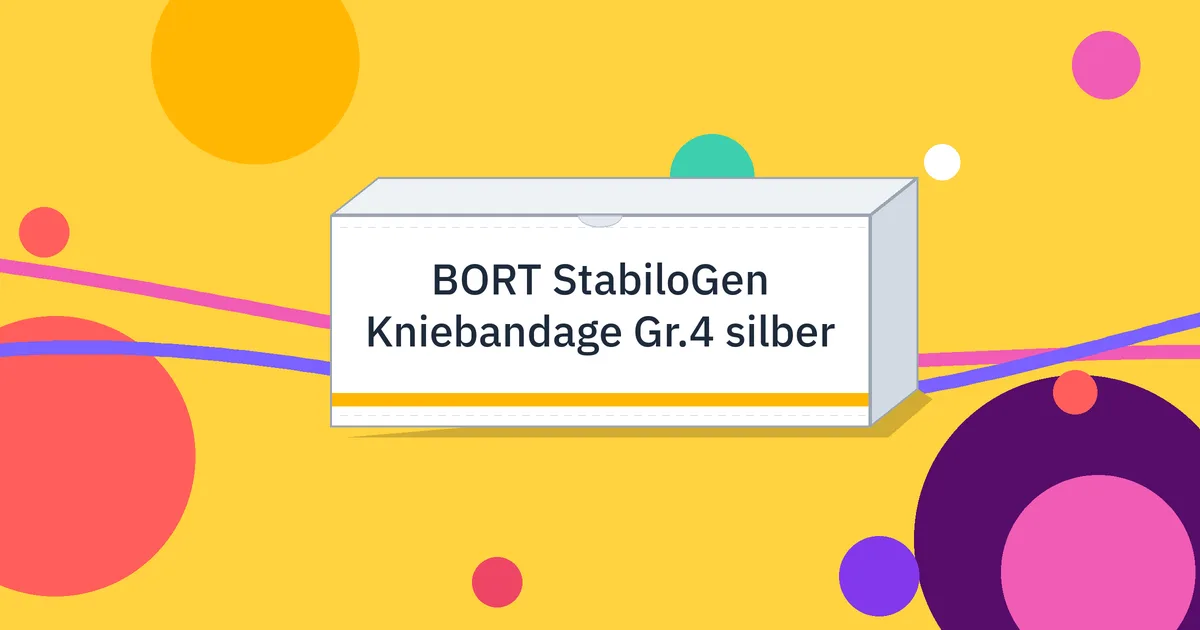 Symbolbild: Packung mit der Aufschrift BORT StabiloGen Kniebandage Gr.4 silber (PZN 16846532) – Verfügbarkeit und Bezug in Apotheken in Frankfurt am Main