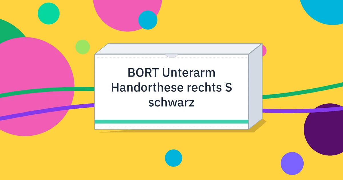 Symbolbild: Packung mit der Aufschrift BORT Unterarm Handorthese rechts S schwarz (PZN 07668853) – Verfügbarkeit und Bezug in Apotheken in Frankfurt am Main