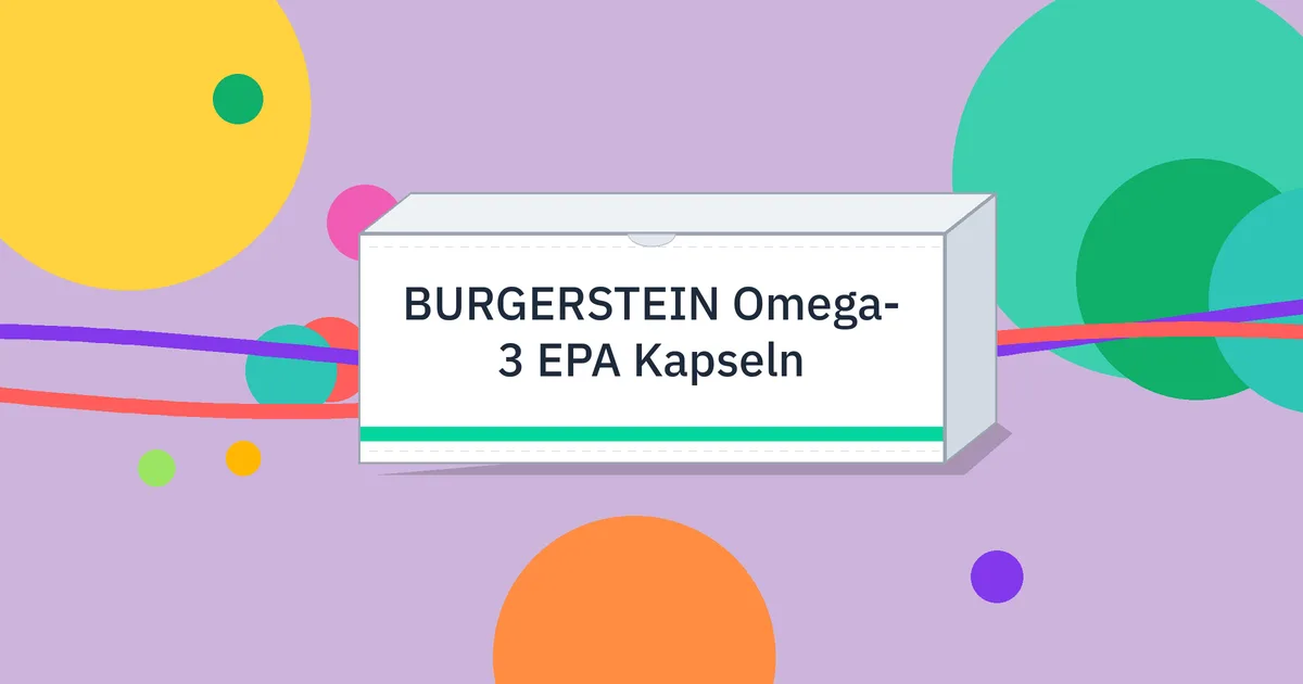 Symbolbild: Packung mit der Aufschrift BURGERSTEIN Omega-3 EPA Kapseln (PZN 14303767) – Verfügbarkeit und Bezug in Apotheken in Frankfurt am Main