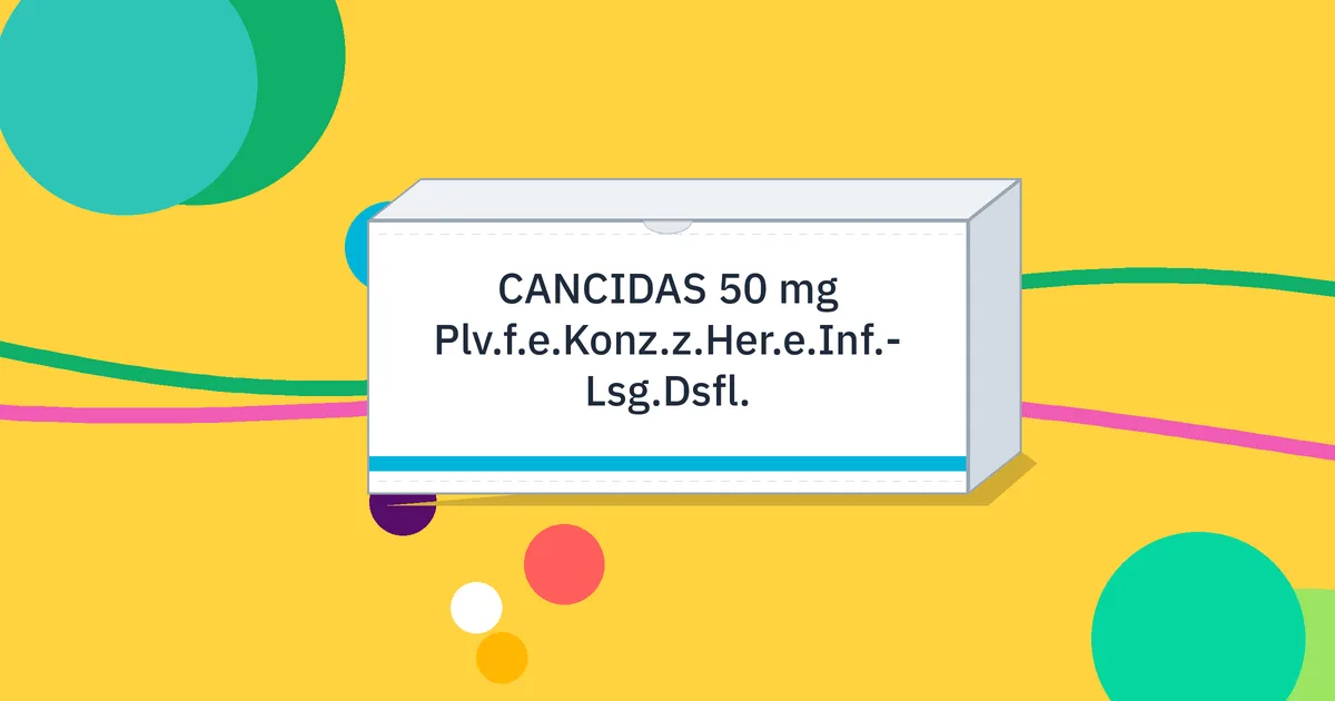 Symbolbild: Packung mit der Aufschrift CANCIDAS 50 mg Plv.f.e.Konz.z.Her.e.Inf.-Lsg.Dsfl. (PZN 06924372) – Verfügbarkeit und Bezug in Apotheken in Frankfurt am Main